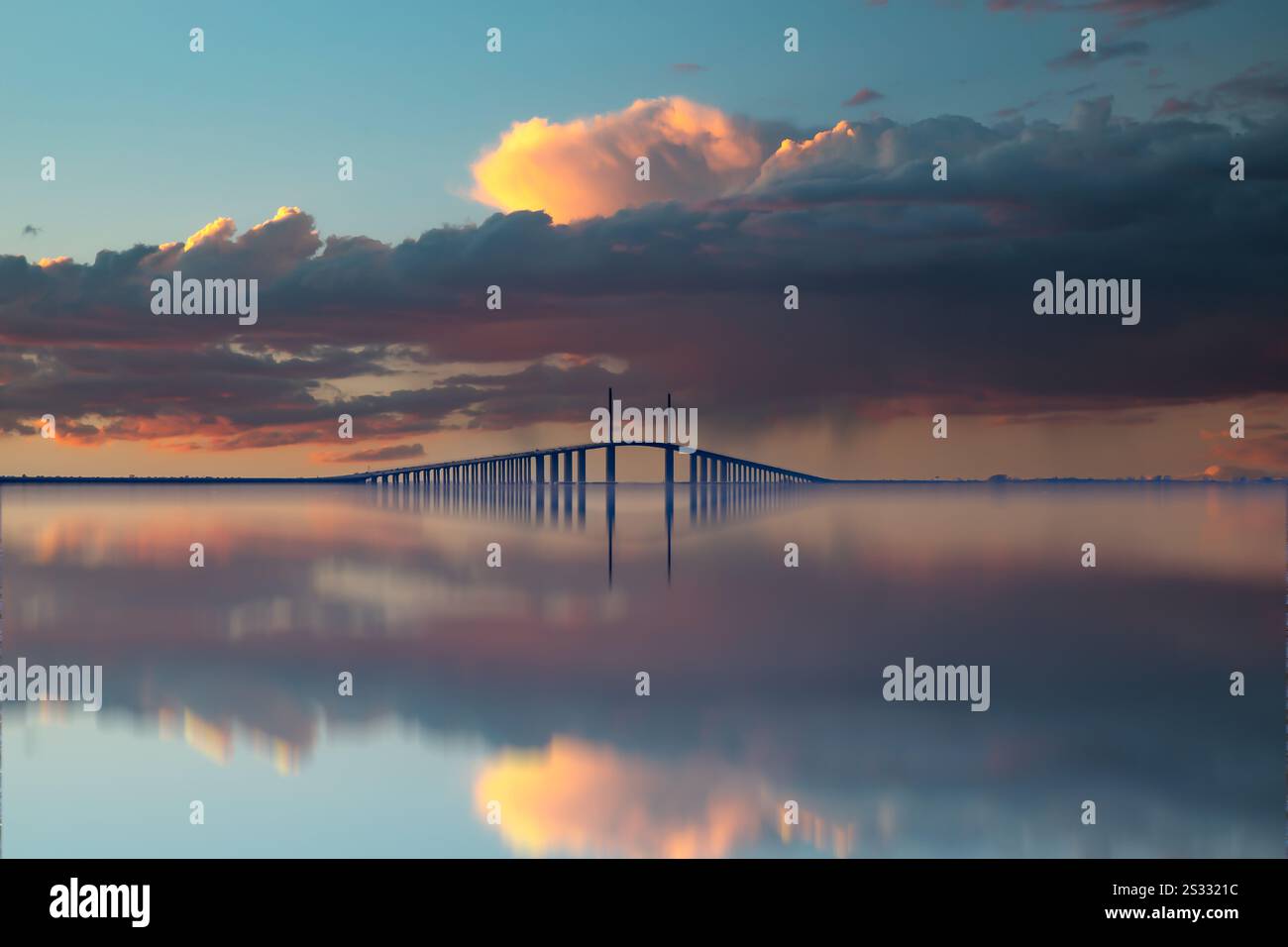 Sunshine Skyway Bridge Tampa Florida USA multi colored sunset serene ...