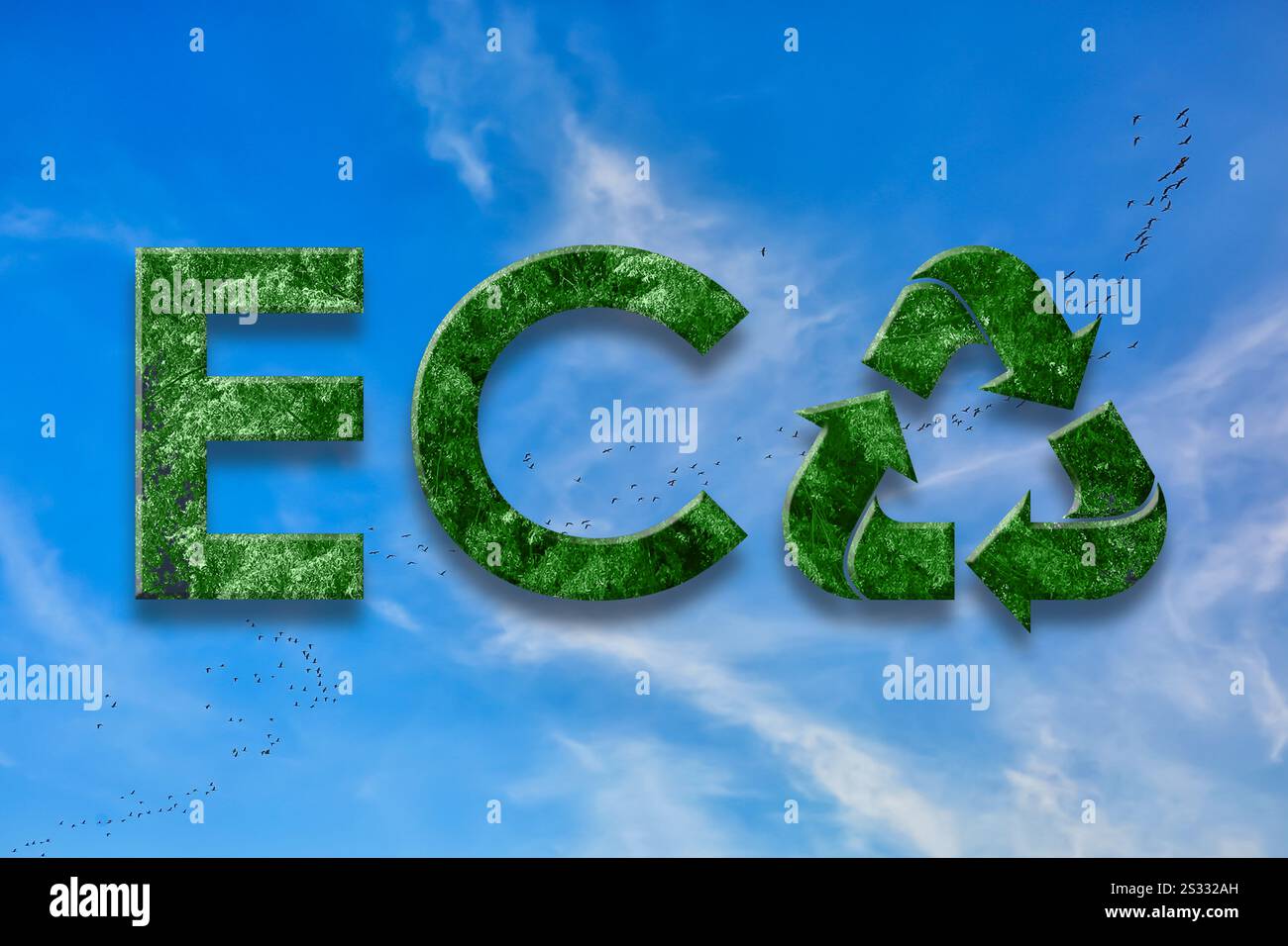 Save Earth. Word Eco recycling symbol instead of letter O against blue ...