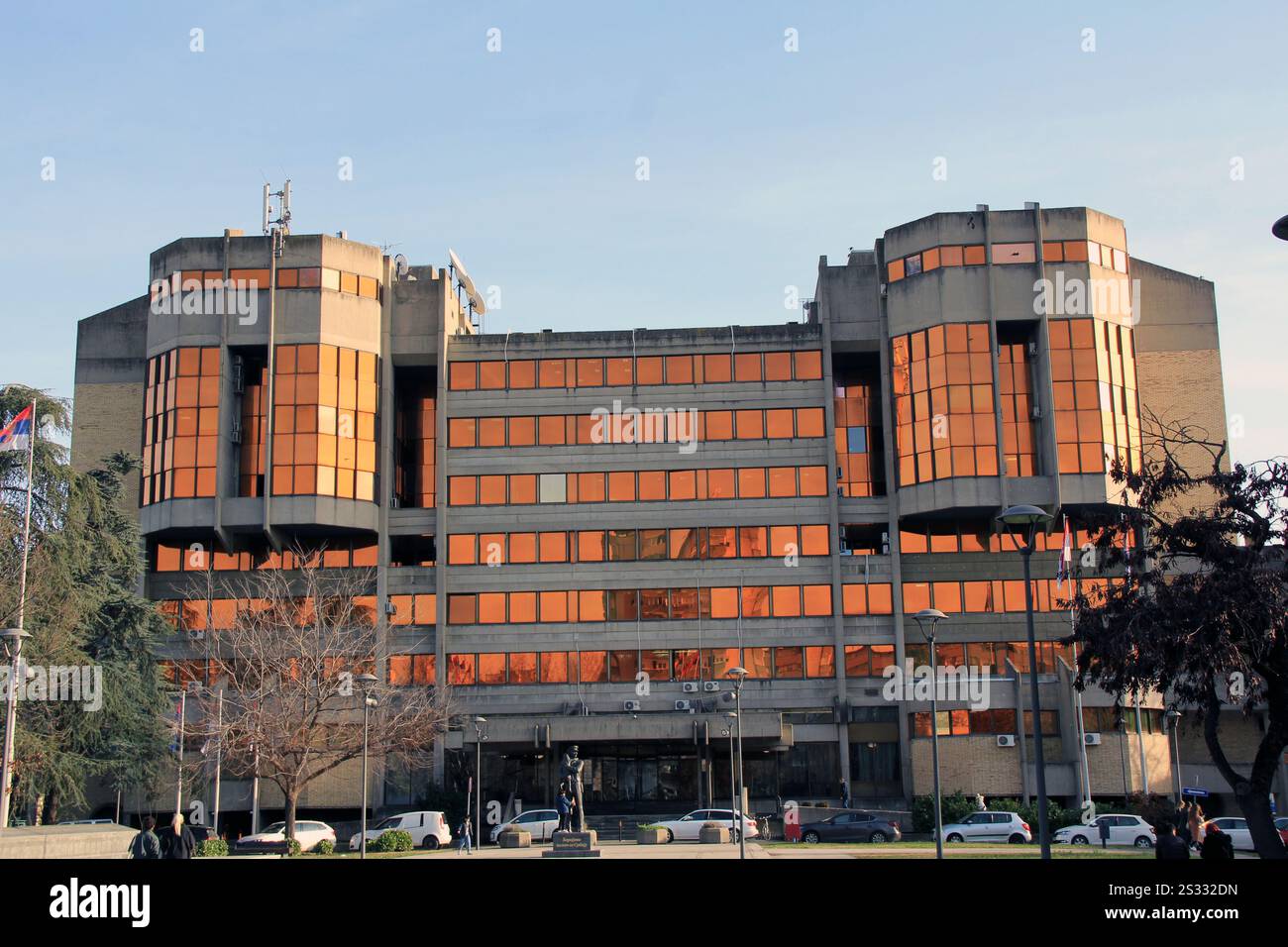 a modern building with a glass facade in New Belgrade, which houses the ...