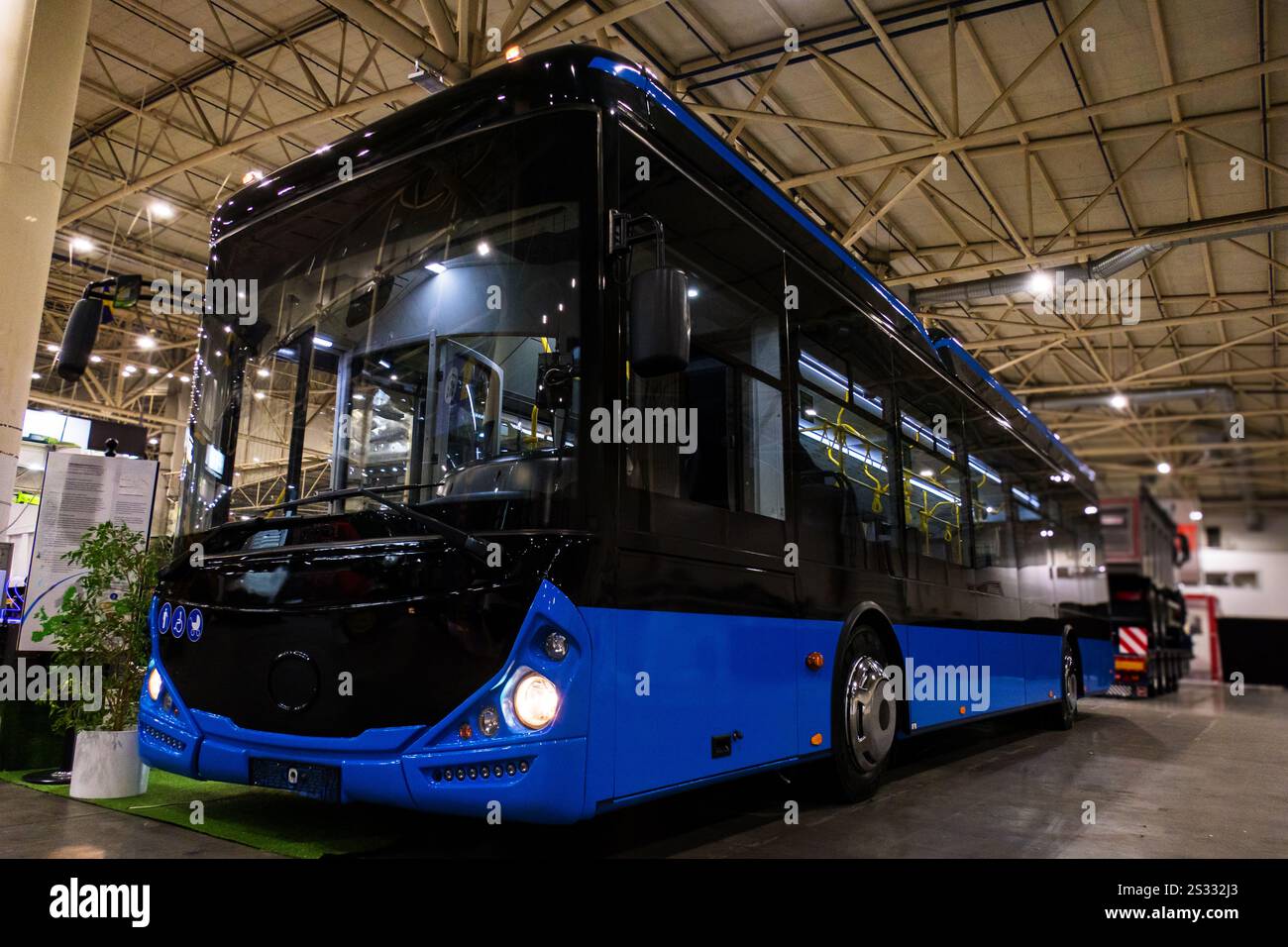 Public transport. The front part and driver's cabin of a modern ...