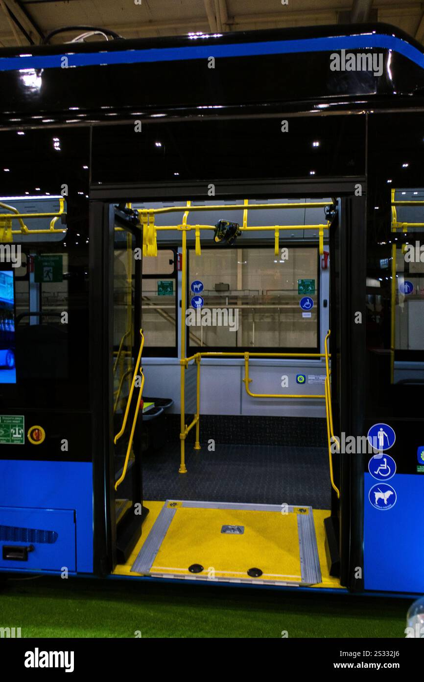 Public transport. Open doors to the public transport cabin at the stop ...