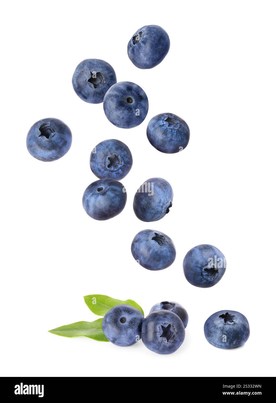 Fresh ripe blueberries falling on white background Stock Photo - Alamy