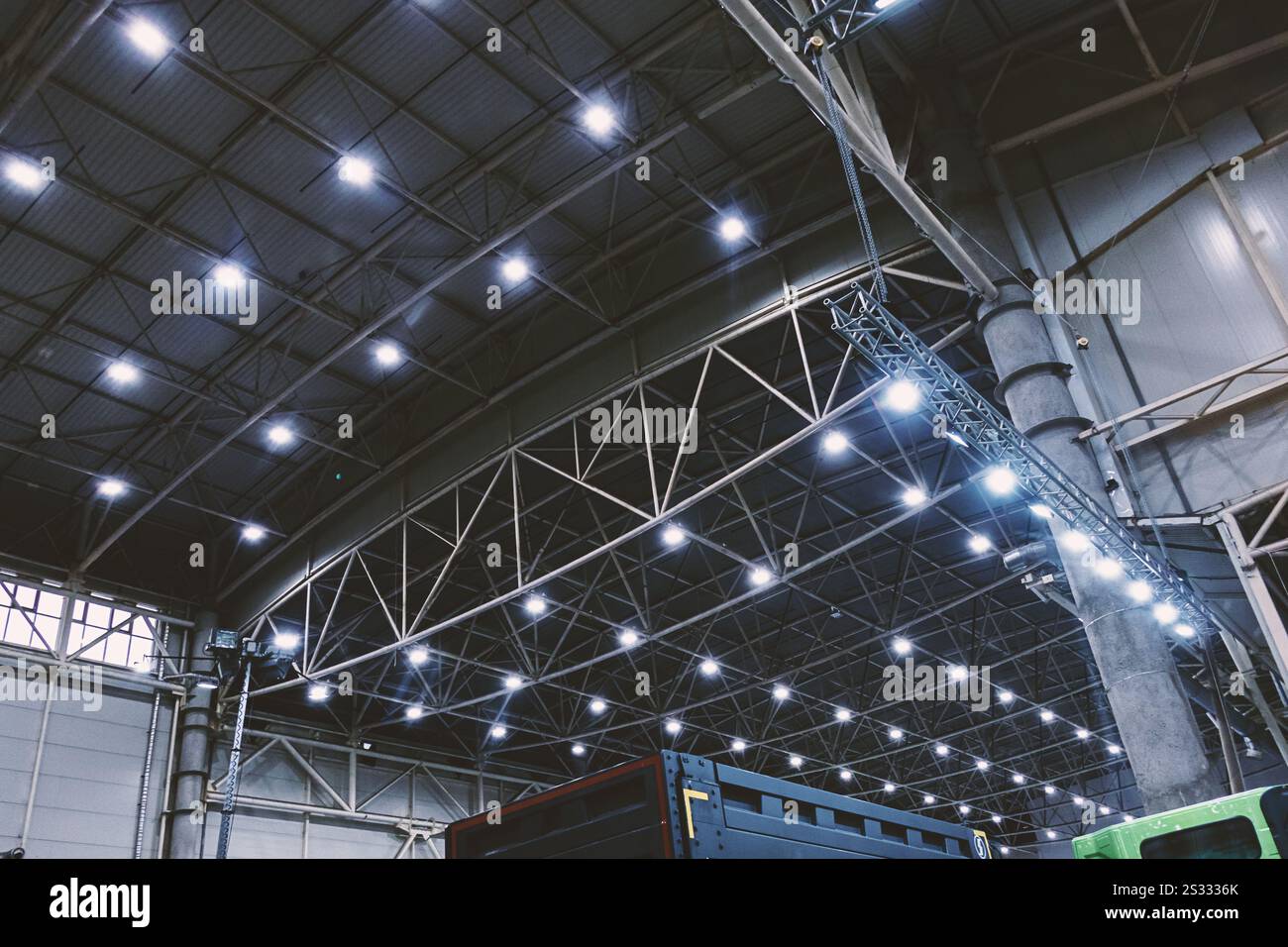 The metal roof structure of a large building, likely an industrial hall ...