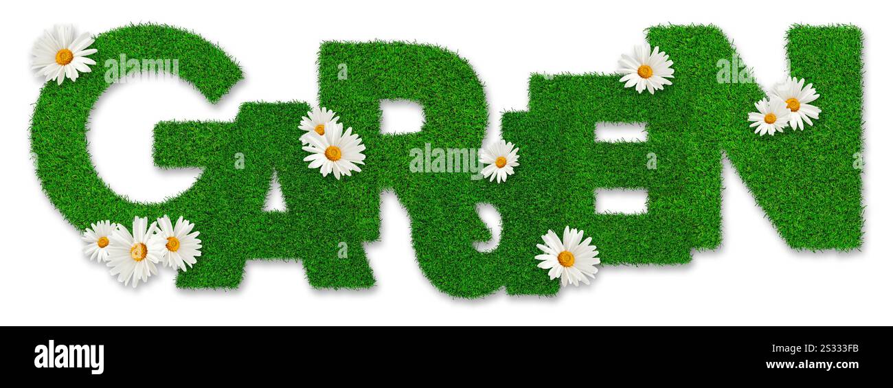 garden text word lettering with lawn green grass texture effect with ...