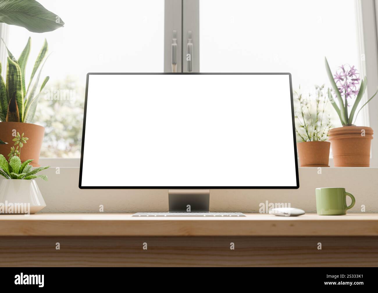 All-in-one computer with a blank screen on a transparent background ...