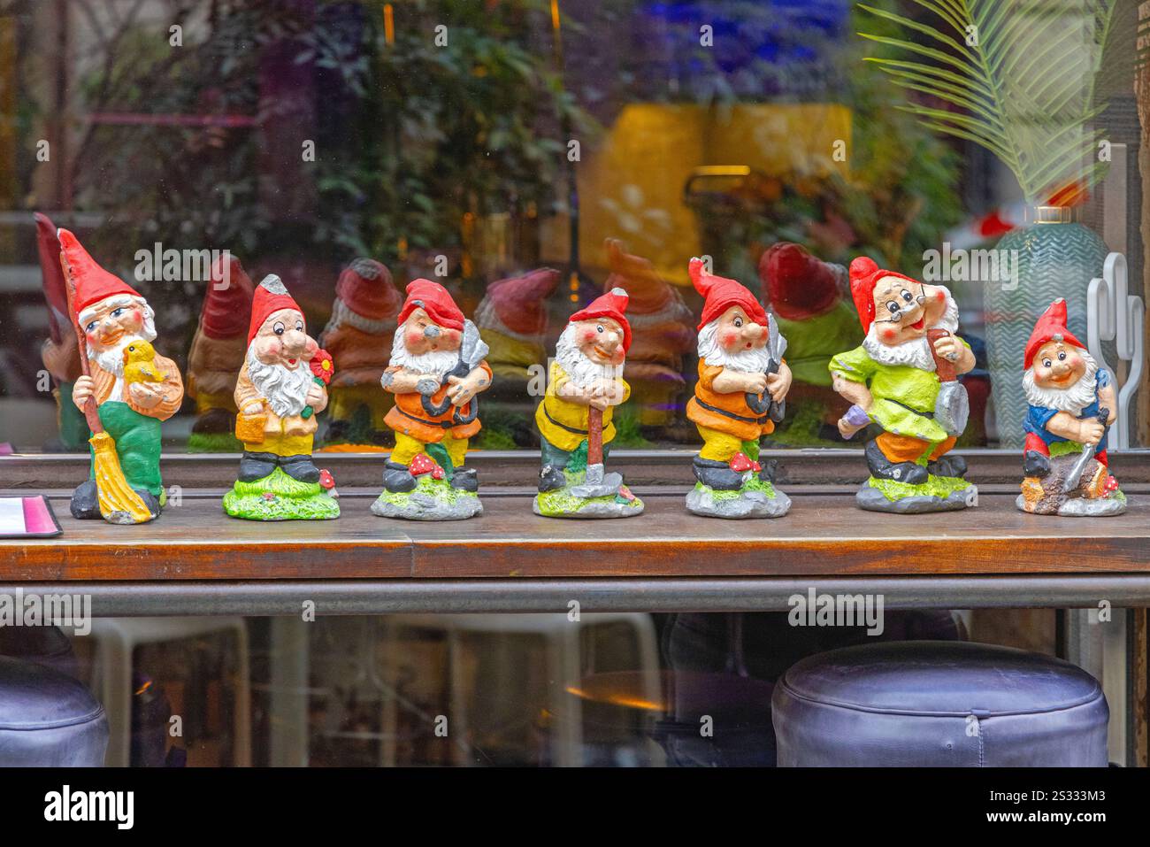 Old Ceramic Figurines of Seven Dwarfs Without Snow White at Wooden ...
