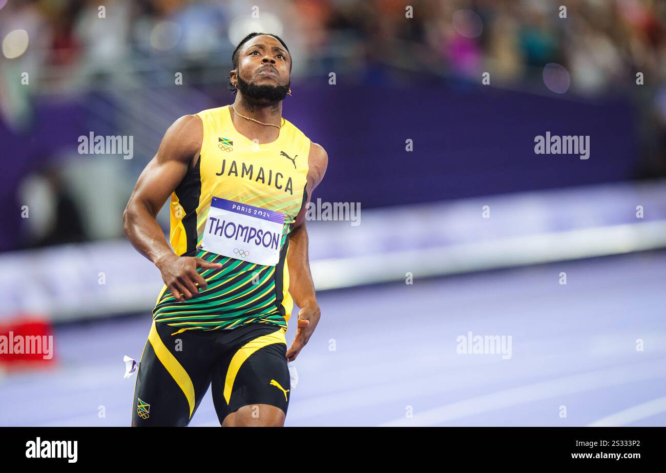 Kishane Thompson participating in the 100 metres at the Paris 2024 ...