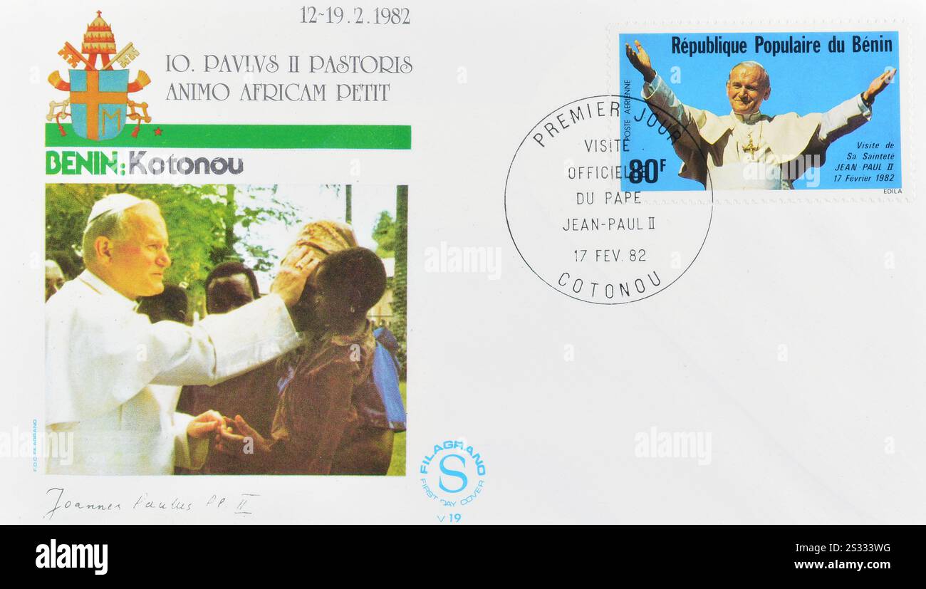 Letter with cancelled postage stamp printed by Benin, that celebrates ...