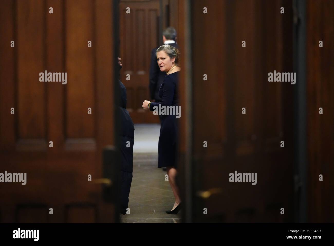 Ottawa, Canada. 08th Jan, 2025. Chrystia Freeland is seen inside the ...
