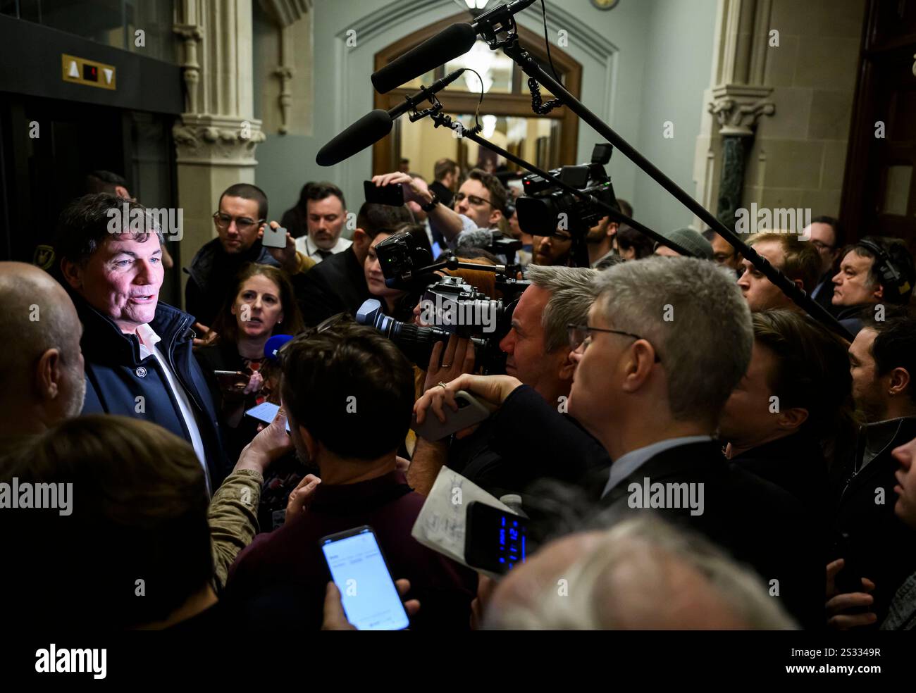 Ottawa, Canada. 08th Jan, 2025. Journalists surround Minister of ...