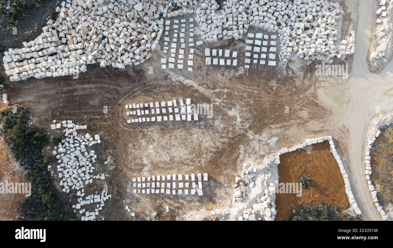 Aerial panorama of marble quarries in Burdur, Turkey. Marble quarry top ...