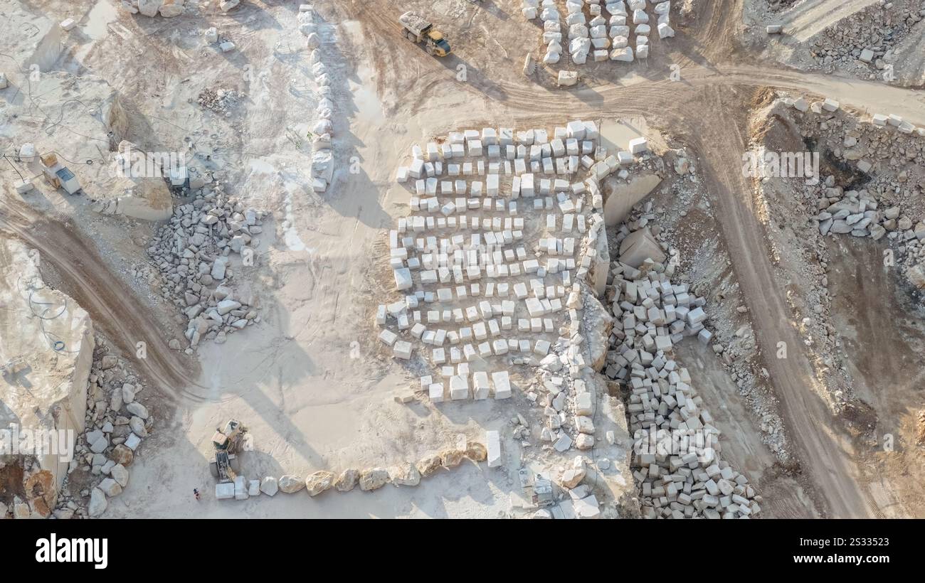 Aerial panorama of marble quarries in Burdur, Turkey. Marble quarry top ...