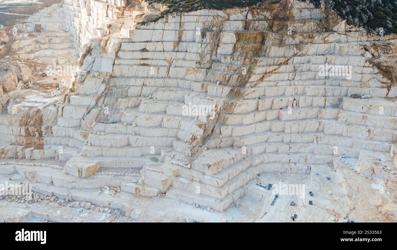 Aerial panorama of marble quarries in Burdur, Turkey. Marble quarry top ...
