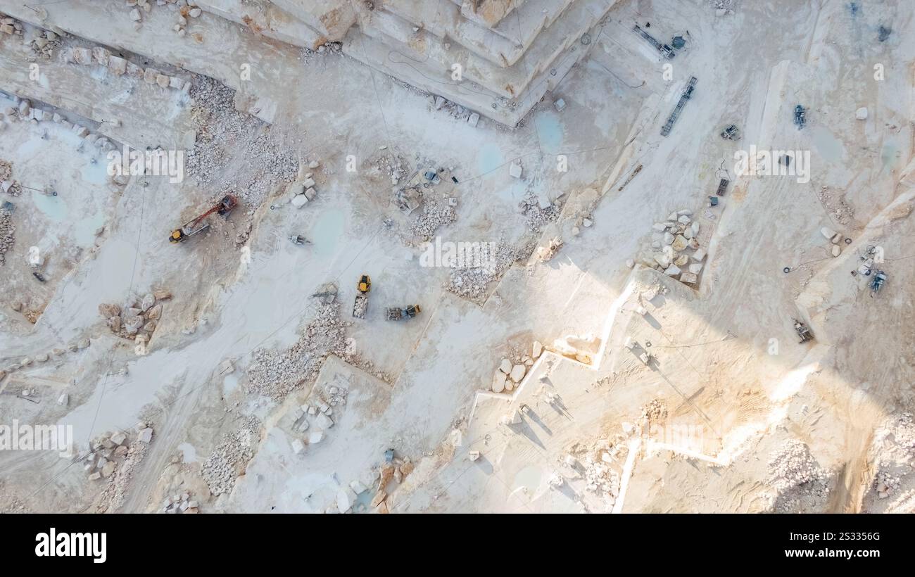 Aerial panorama of marble quarries in Burdur, Turkey. Marble quarry top ...