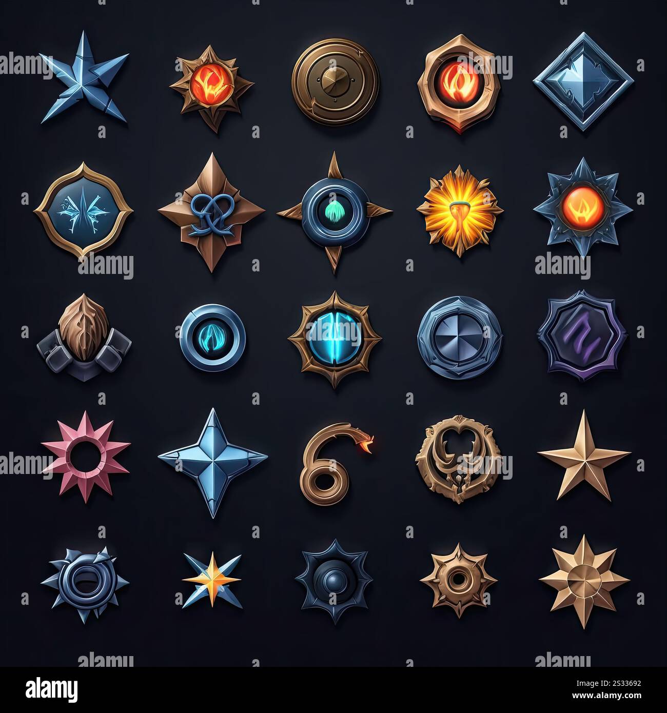 metal shuriken weapon game ai generated. object dangerous, black icon ...