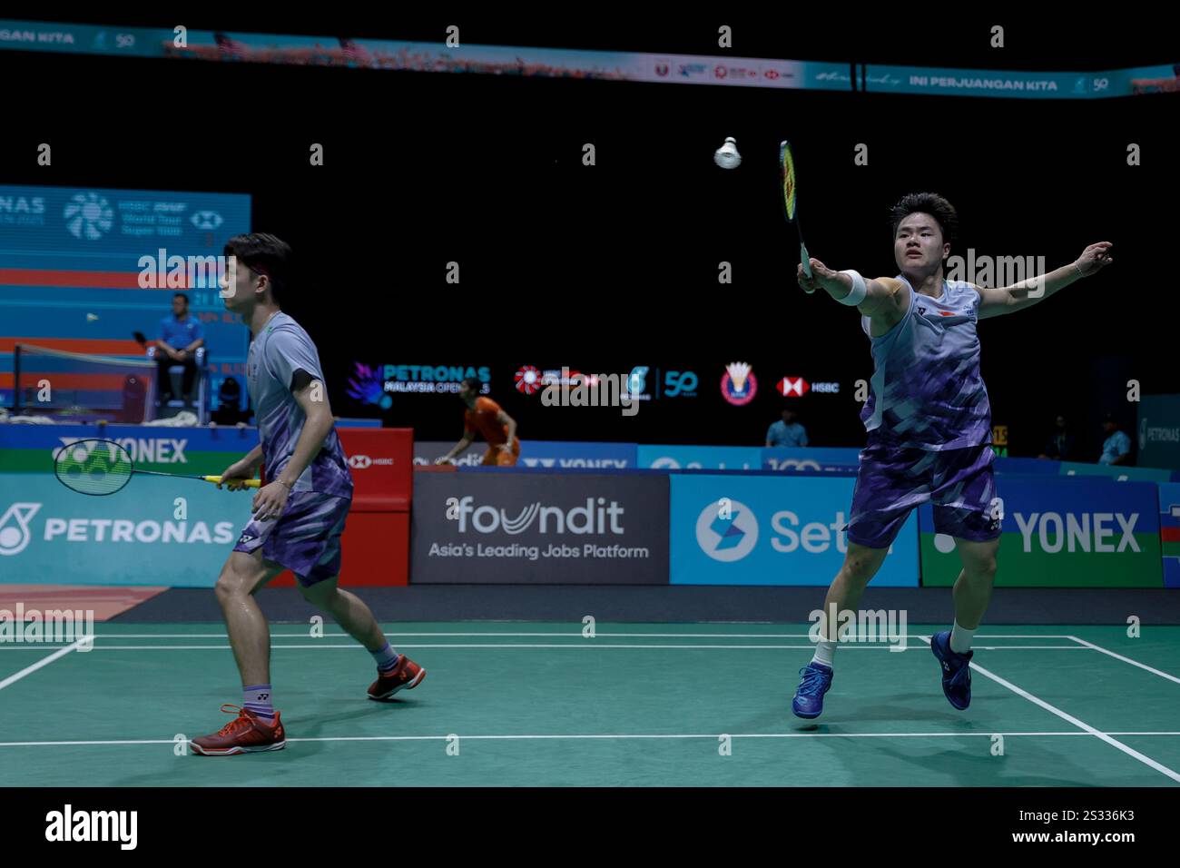 Liang Wei Keng (R) and Wang Chang of China play against Kim Gi Jung and ...