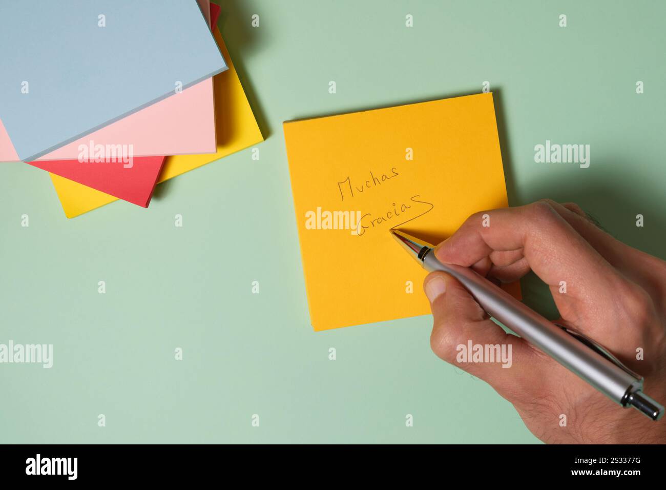 Handwriting thank you note on colorful sticky notes Stock Photo - Alamy