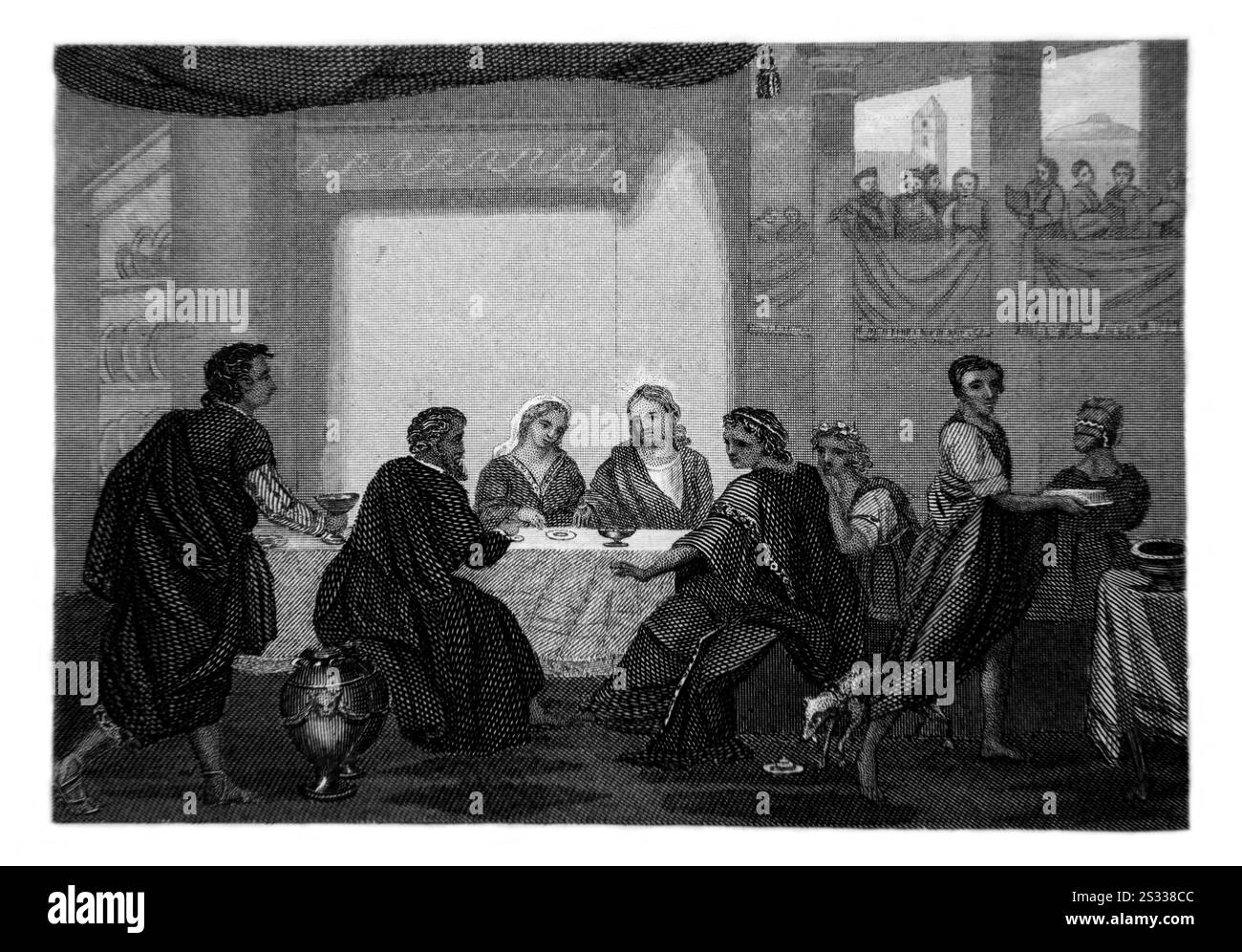 Steel Engraving of The Marriage at Cana" Where Jesus performed his ...