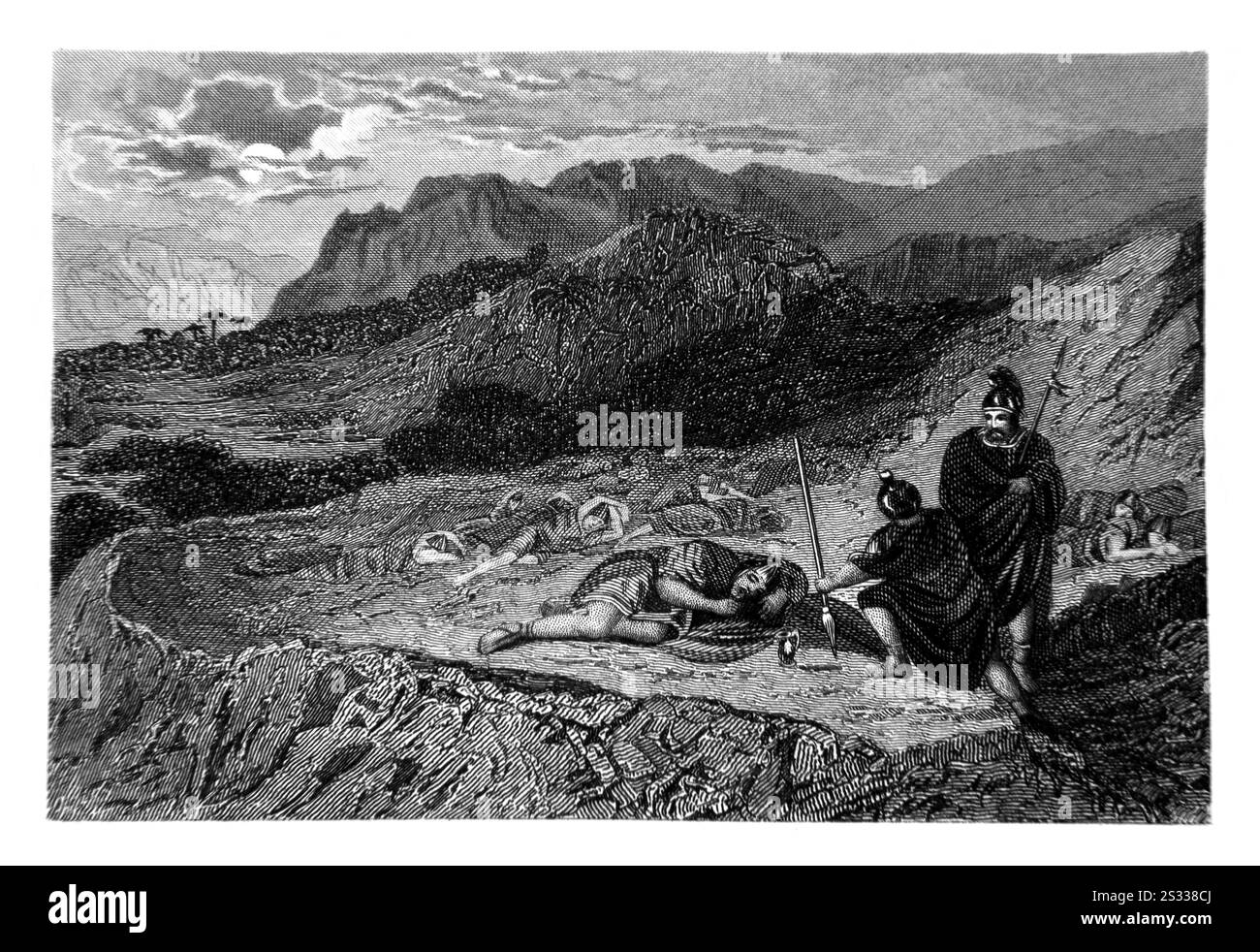 Steel Engraving of David Sparing Saul Cutting off a Piece of King Saul's Robe while he slept ...