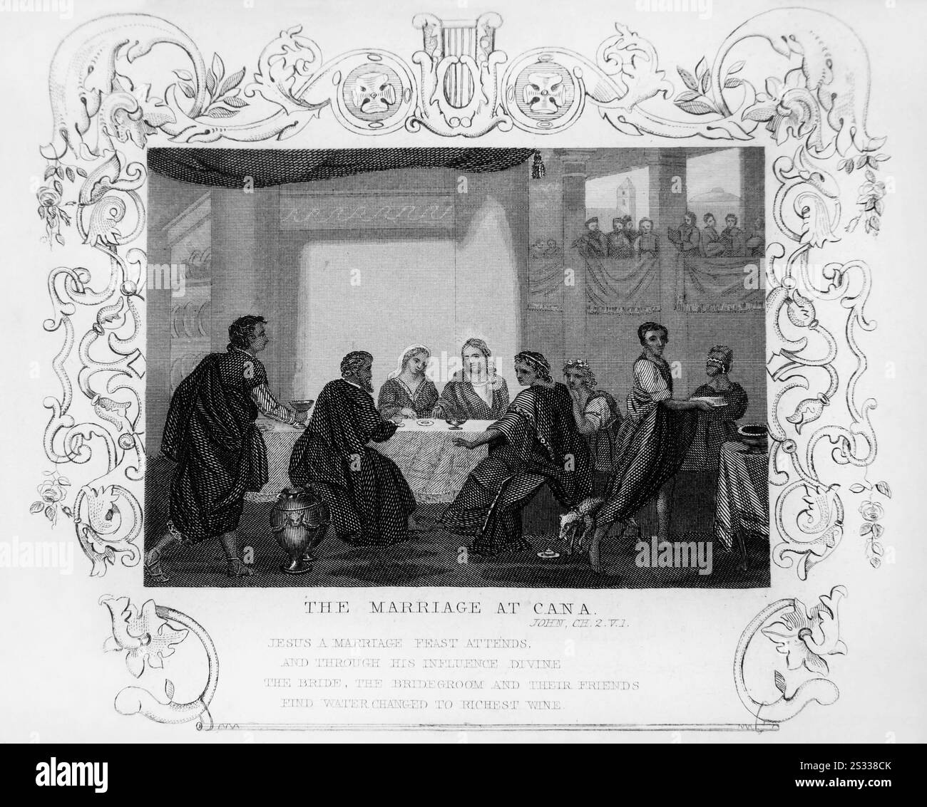 Steel Engraving of The Marriage at Cana" Where Jesus performed his ...