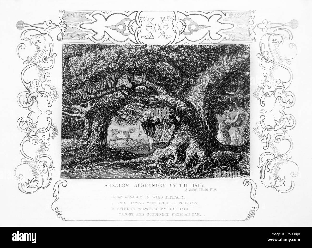 Steel Engraving ofAbsalom (King David's Son) Suspended by the hair ...