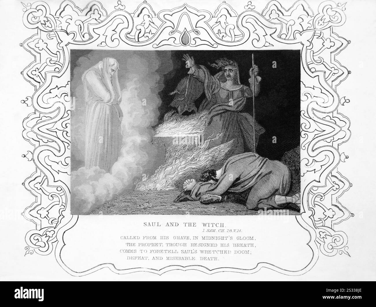 Steel Engraving of Saul and the Witch of Endor (Samuel)- Saul Visited a ...