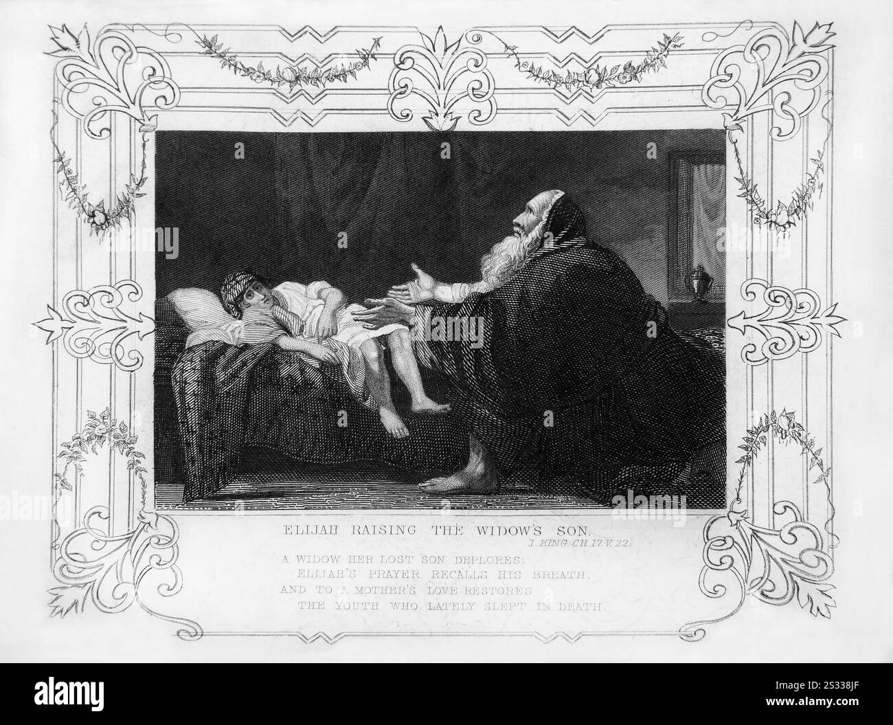 Steel Engraving of Elijah Raising the Son of the Widow Zarephath (Kings ...