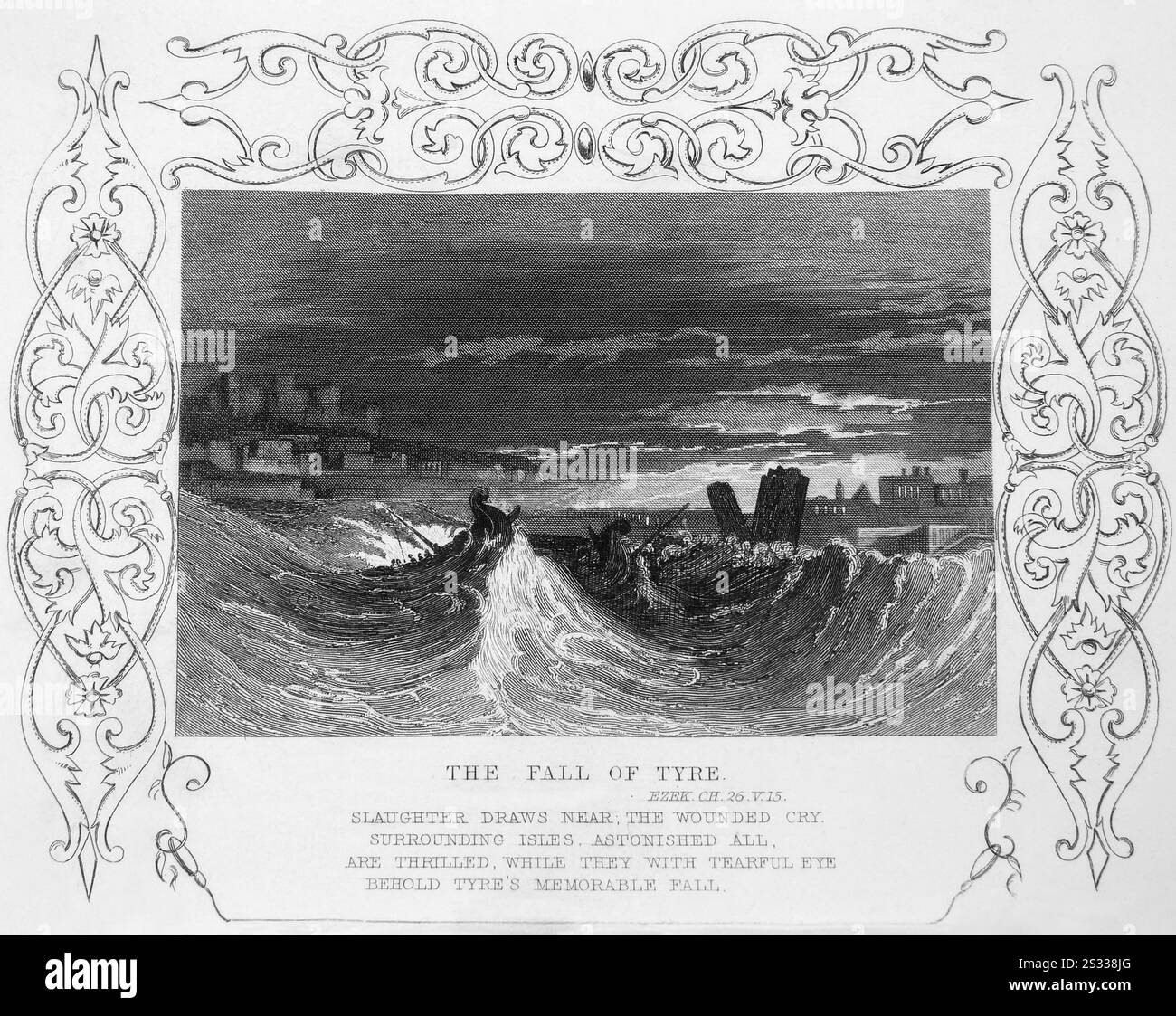 Steel Engraving of The Fall of Tyre - Siege of Tyre by King ...
