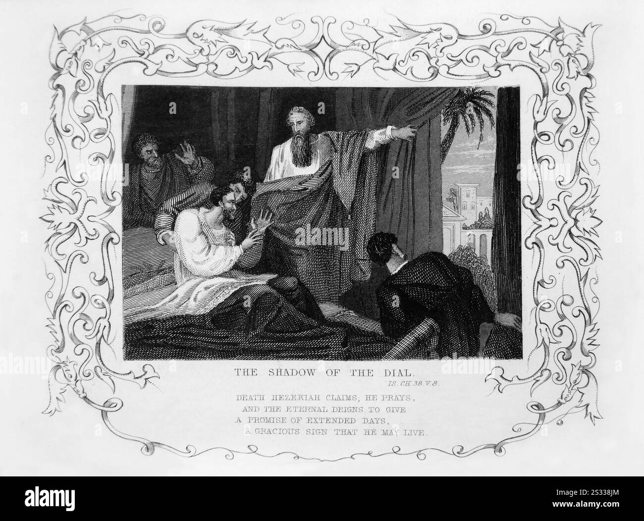 Steel Engraving of The Shadow of the Dial (Isaiah) - King Hezekiah was ...