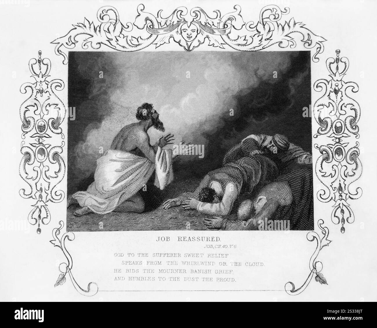 Steel Engraving of Job Reassured as the Lord answering him out of the ...