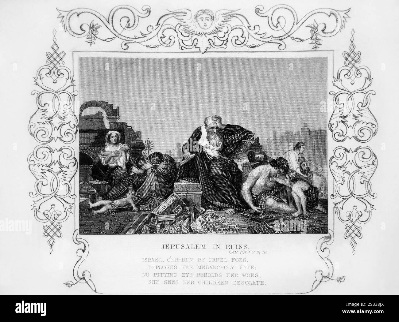 Steel Engraving of People Mourning over the Fall of Jerusalem ...