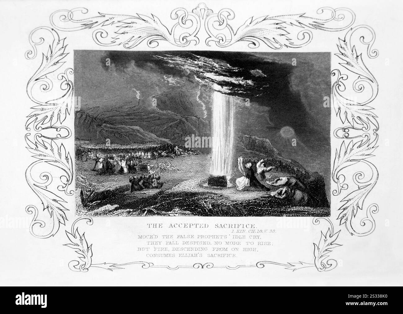 Steel Engraving of Elijah and the Accepted Sacrifice (1 King 18:38 ...