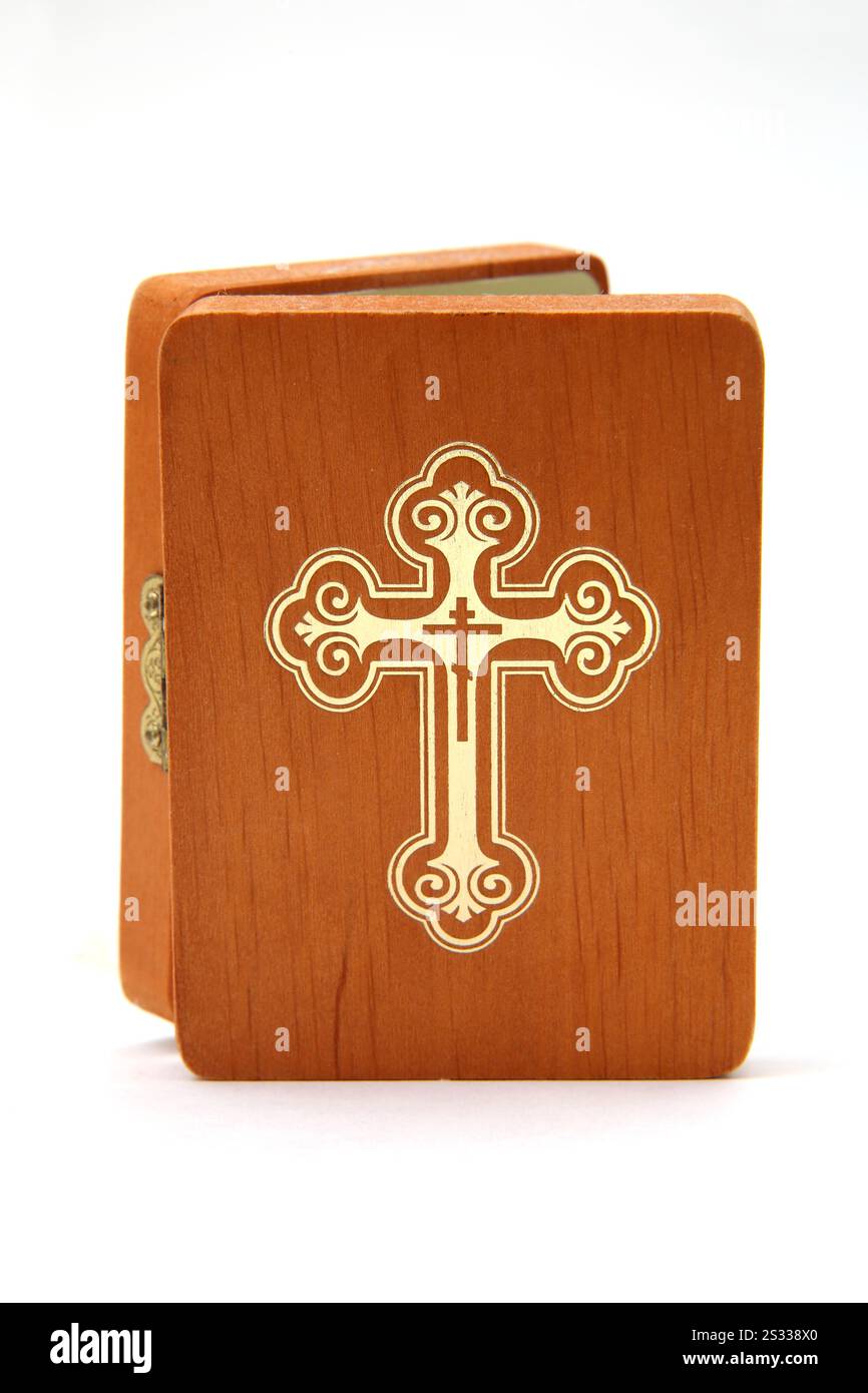 Pocket Size Greek Icons in folding wooden frame with Cross on the ...