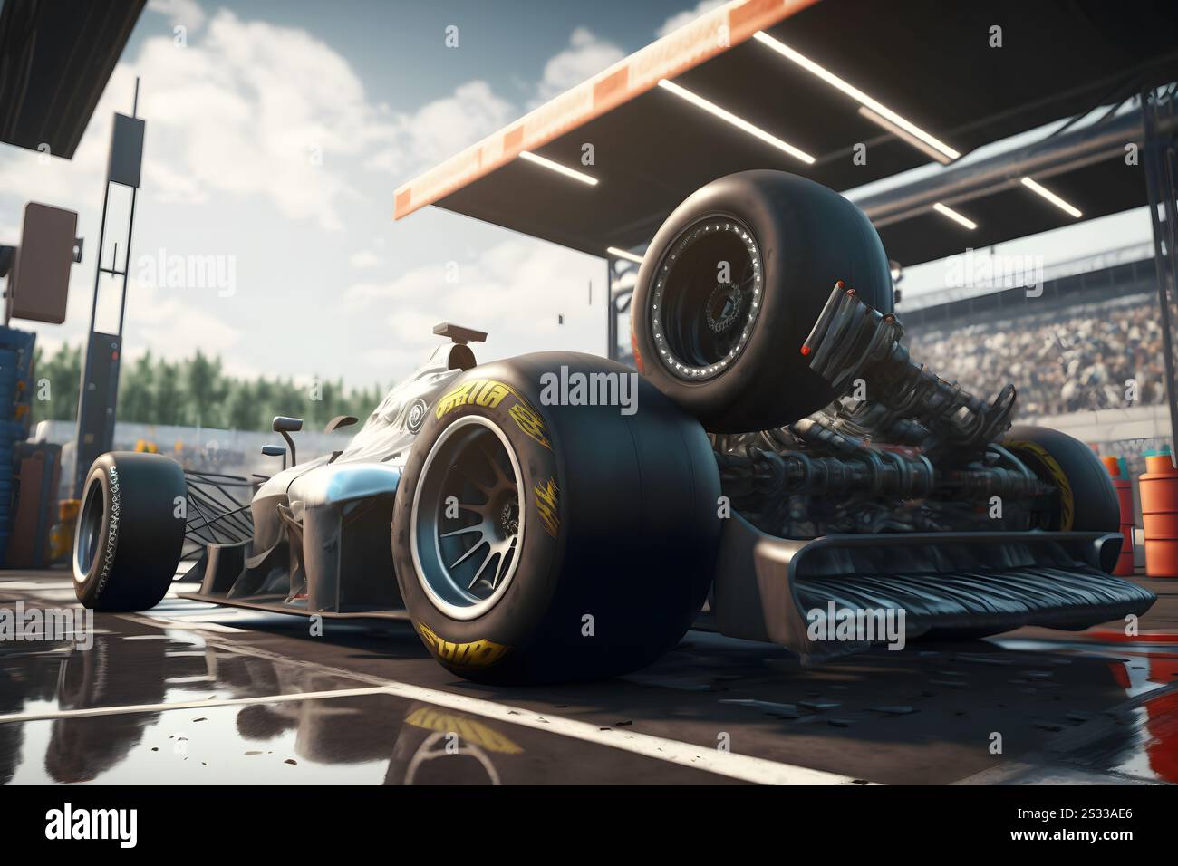 pit stop workers and engineers maintaining technical service for a ...