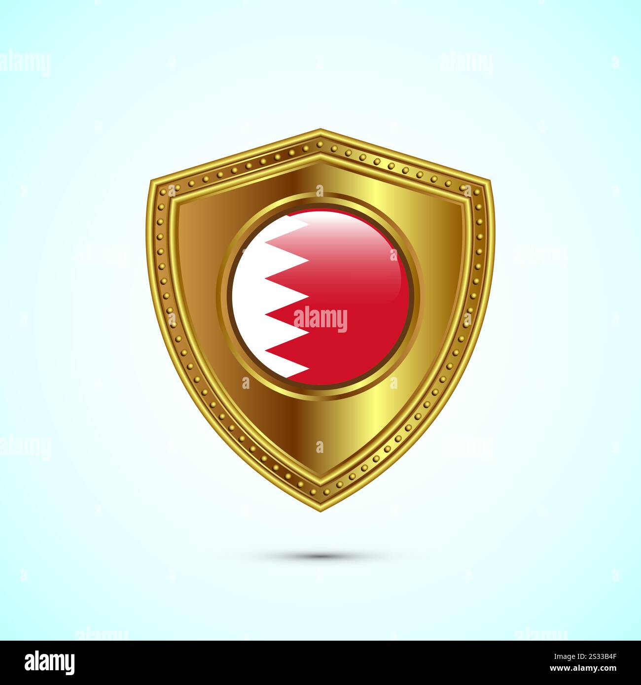 Rounded flag of Bahrain with glossy gold shield Stock Vector Image ...