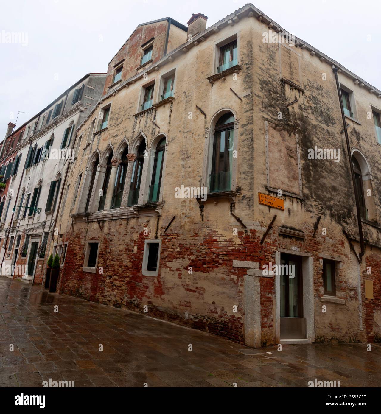 A corner of a historic building in Venice, Italy, in late October 2024 ...