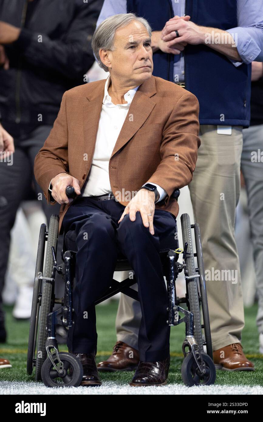 ATLANTA, GA - JANUARY 01: Texas Governor Greg Abbott looks on from the ...