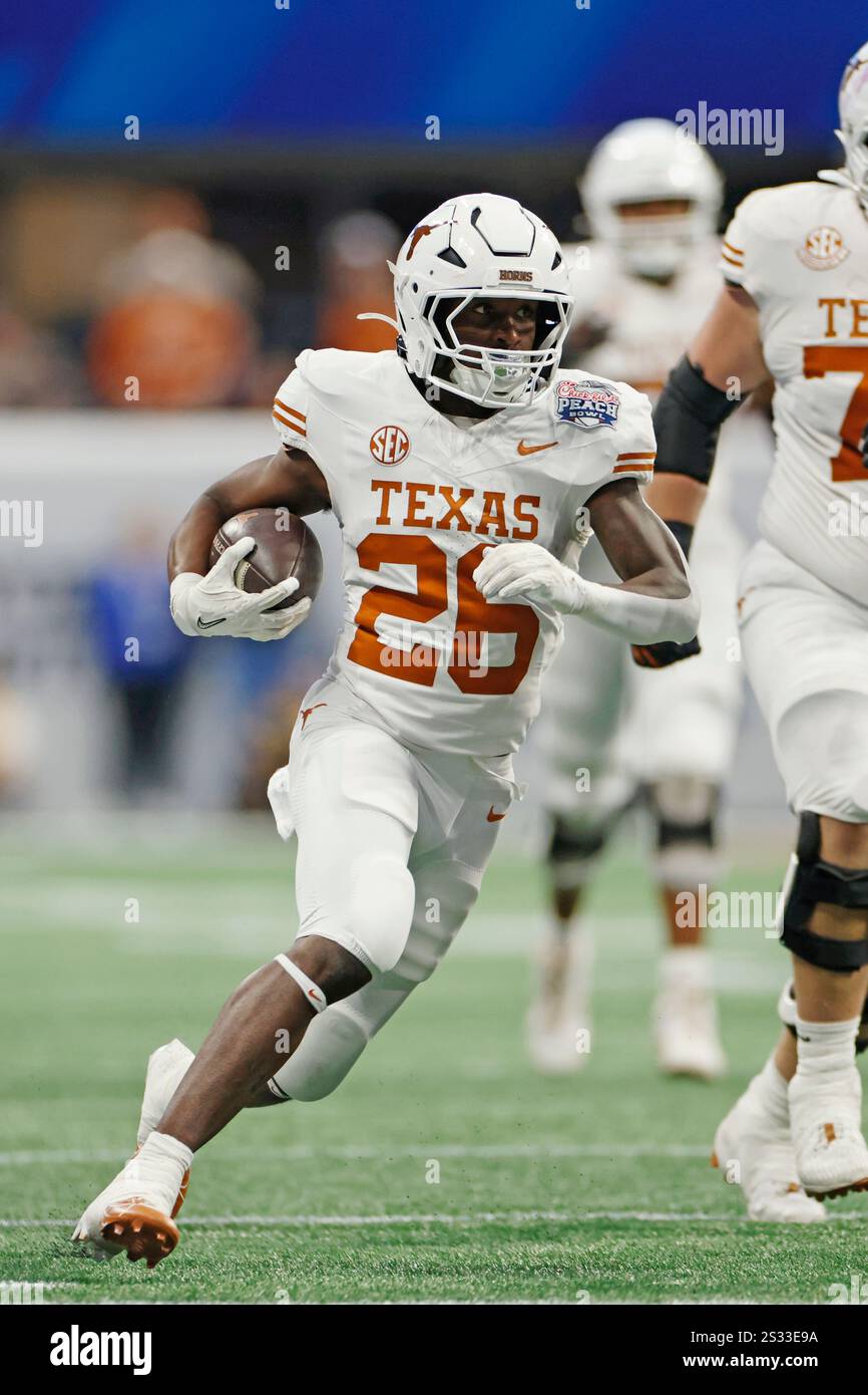 ATLANTA, GA - JANUARY 01: Running Back Quintrevion Wisner #26 of the ...