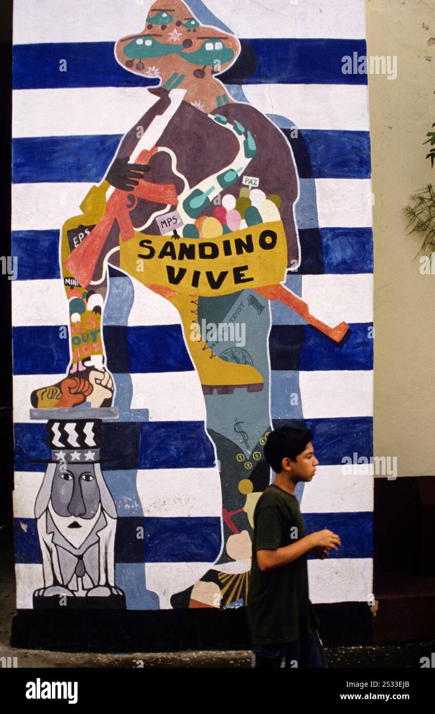 Mural depicting revolutionary leader Augusto César Sandino with the ...