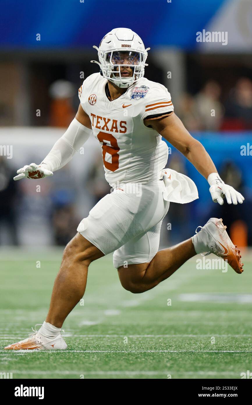 ATLANTA, GA - JANUARY 01: Edge Rusher Trey Moore #8 of the Texas ...
