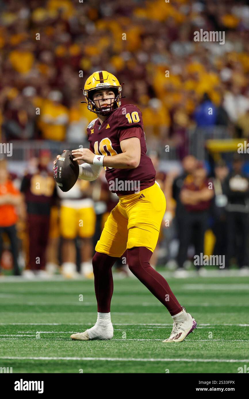 ATLANTA, GA - JANUARY 01: Quarterback Sam Leavitt #10 of the Arizona ...