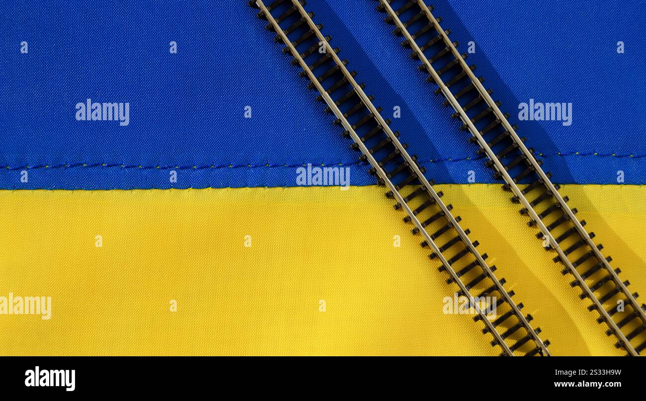 Ukrainian flag and rail layout. Toy rails on the Ukrainian flag Stock ...