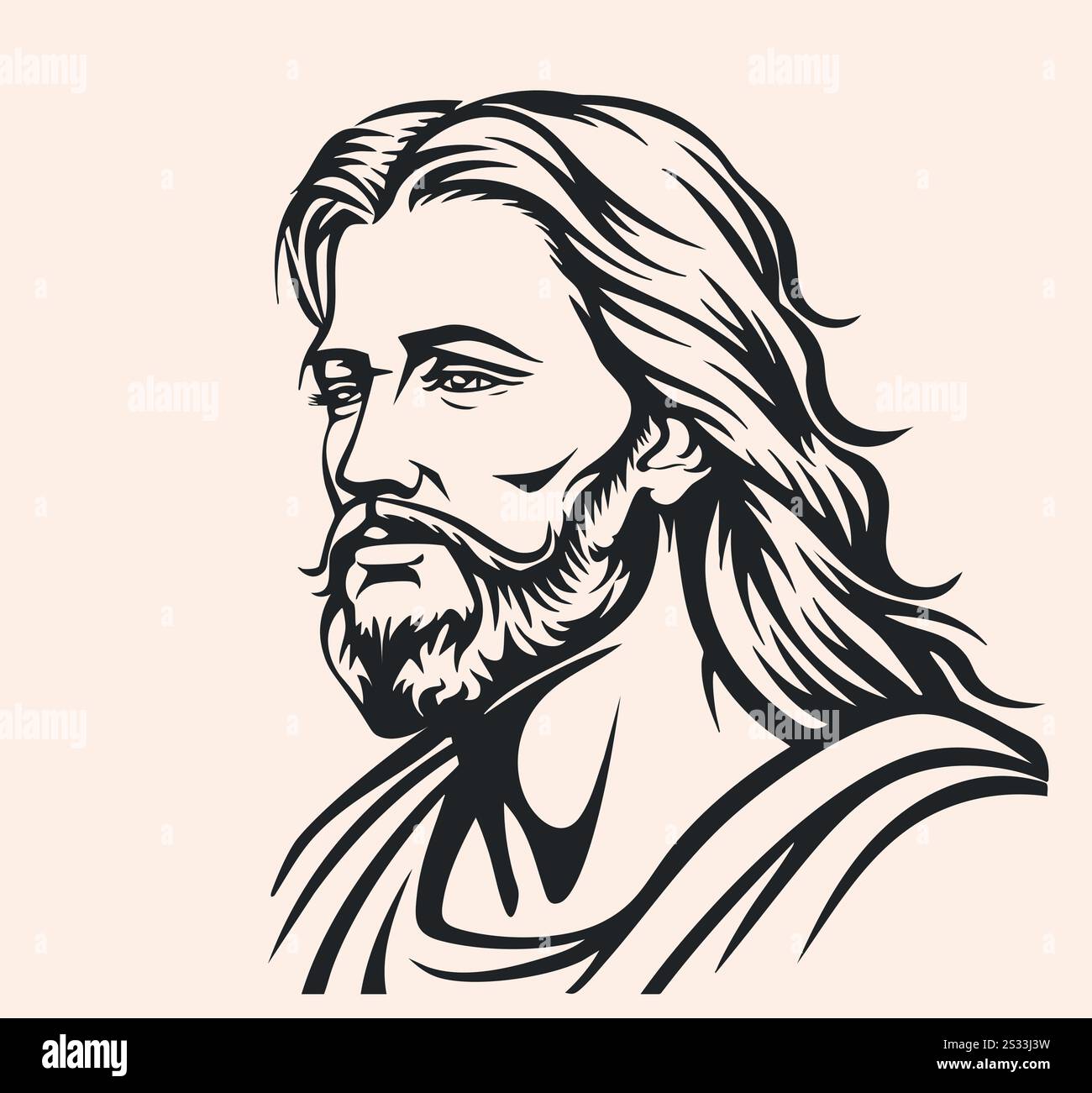 Jesus Christ Face Silhouette Isolated On Background. Minimal Vector ...