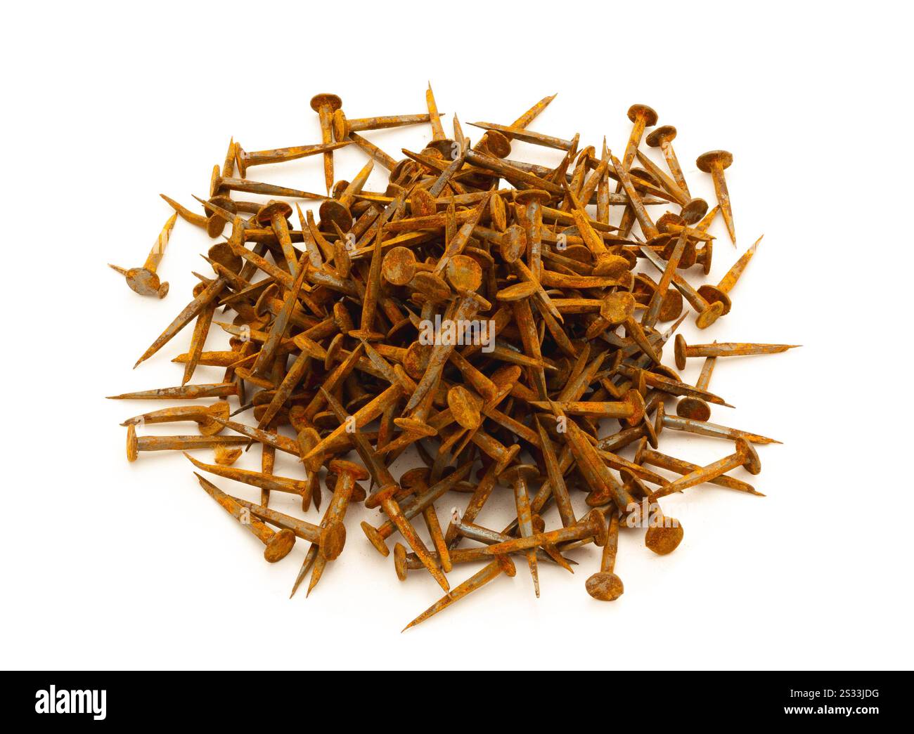 Rusty cut shaped carpentry nails on white Stock Photo - Alamy