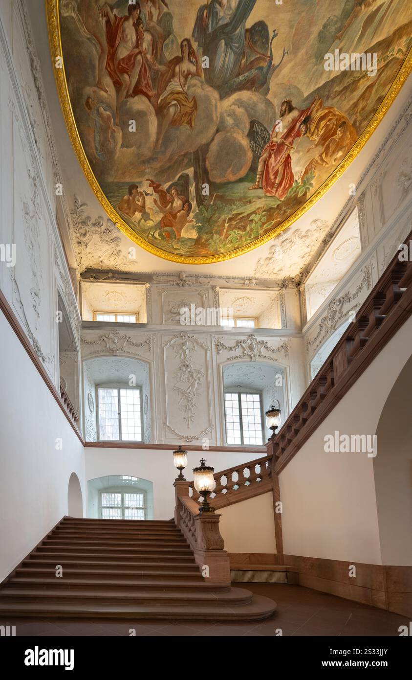 The magnificent staircase with impressive intricate stucco paintings ...