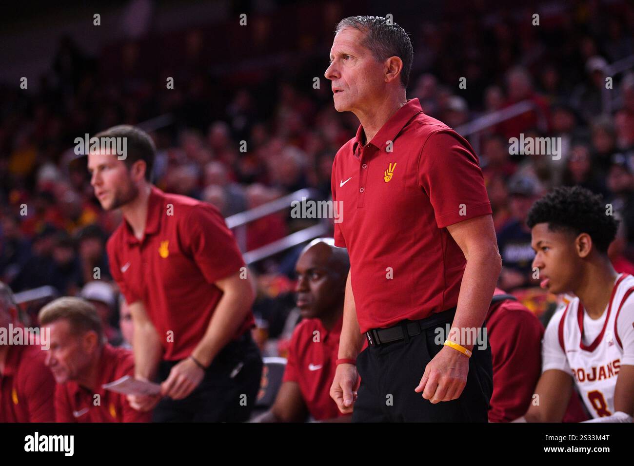 LOS ANGELES, CA - JANUARY 04: USC Trojans head coach Eric Musselman and ...