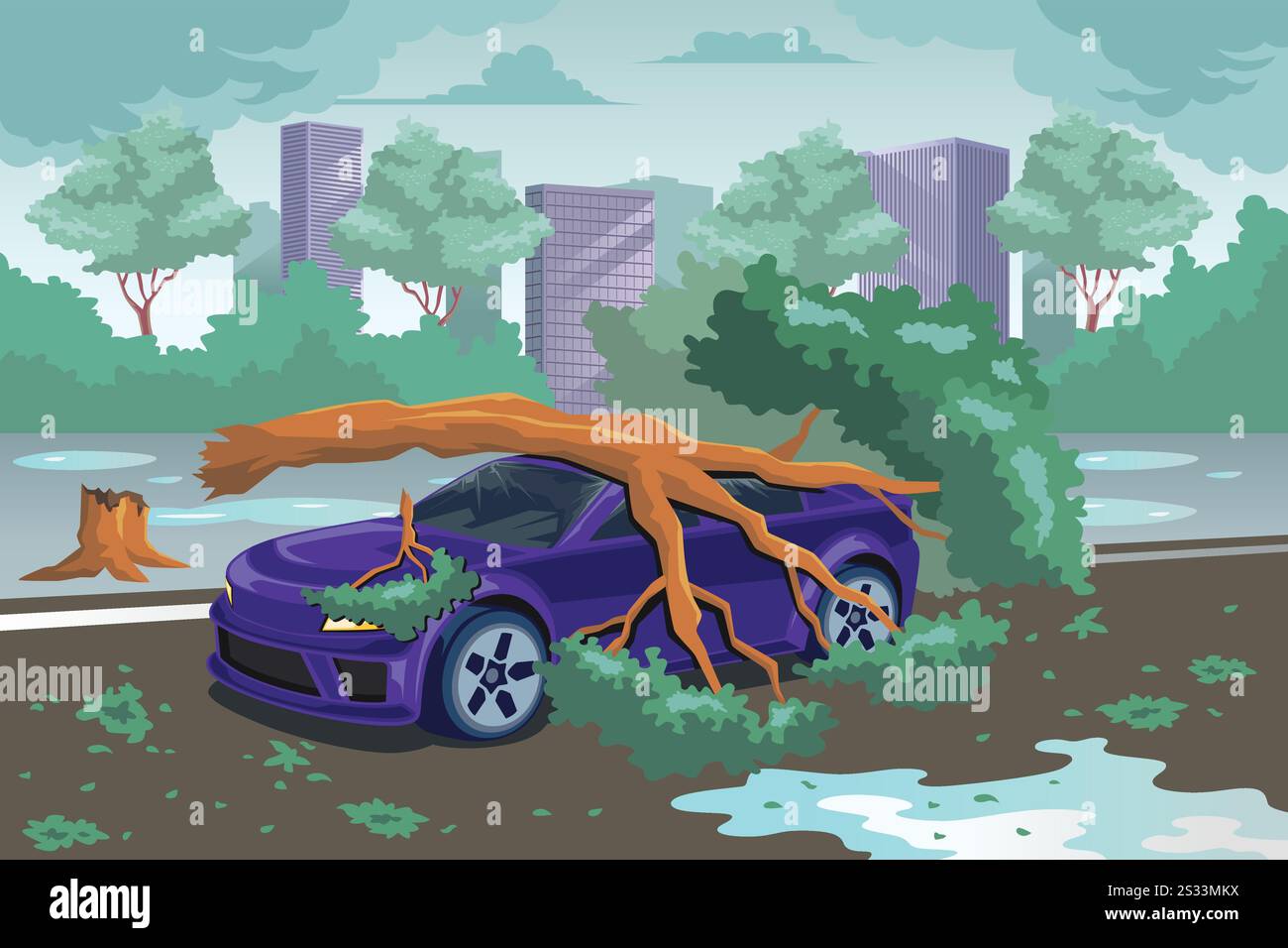 Storm damage on car Stock Vector Images - Alamy