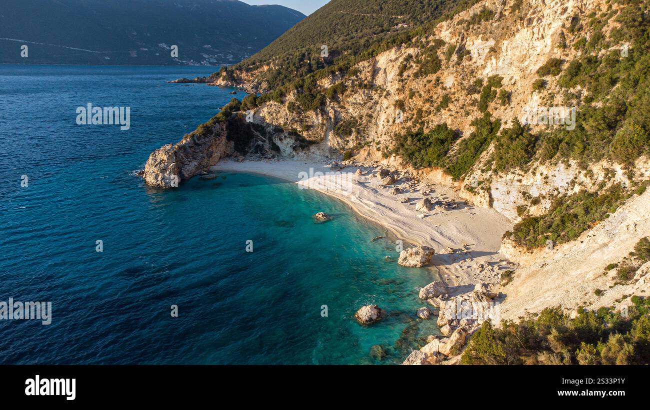 Amazing Pristine bay Agiofili Beach aerial view. Lefkada. Greece. High ...
