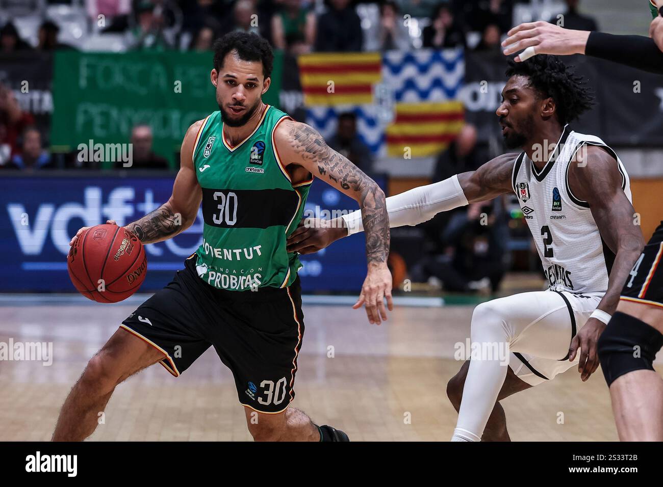 Kassius Robertson of Joventut Badalona and Jonah Mathews of Besiktas ...
