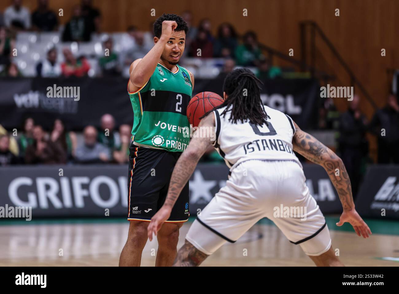 Devon Darrel Dotson of Joventut Badalona and Kyle Allman of Besiktas ...
